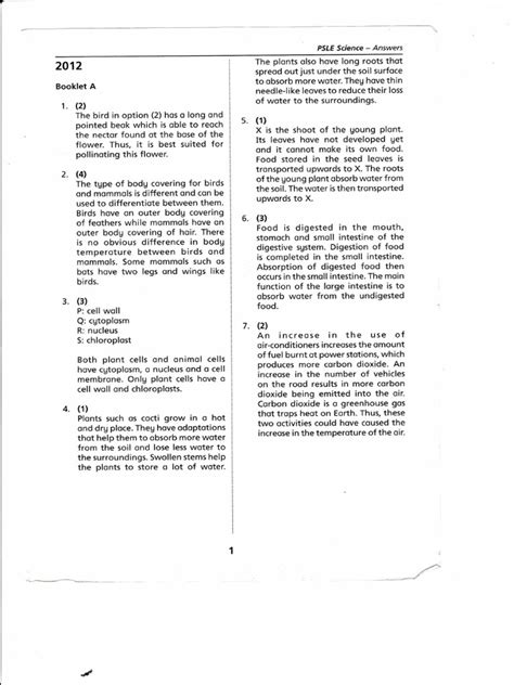 Psle Science 2012 Answer Download Free Pdf Pollination Digestion