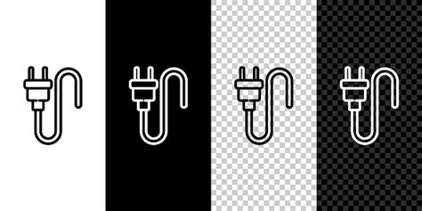 흑백 배경에 격리 된 라인 전기 플러그 아이콘을 설정합니다 전기의 연결 및 단절의 개념 벡터 개념에 대한 스톡 벡터 아트 및