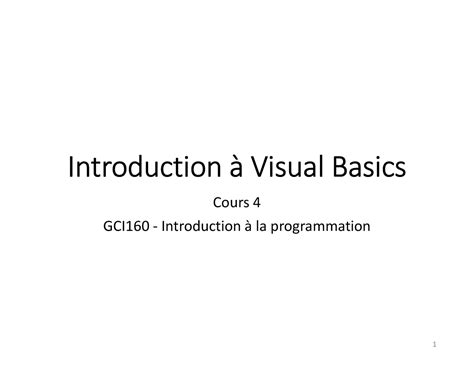Gci160 Notes Cours 4 Visual Basic Introduction à Visual Basics