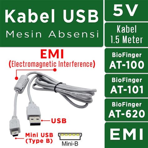 Jual Kabel USB To Mini B USB Mesin Absensi Built In EMI 5V Power Data 1 5M Kota Surabaya