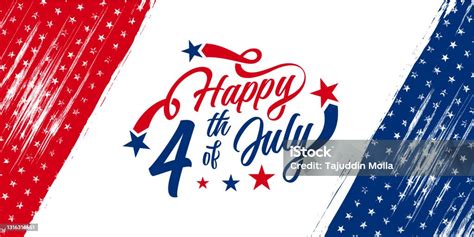 미국 미국 행복 7 월 4 일 사용자 정의 손 글자 브러쉬 스트로크 그런지와 별타이포그래피 디자인 미국 국기 색상 블루와 레드빈티지 배경 4에 대한 스톡 벡터 아트 및 기타