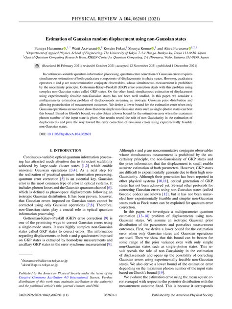 Pdf Estimation Of Gaussian Random Displacement Using Non Gaussian States