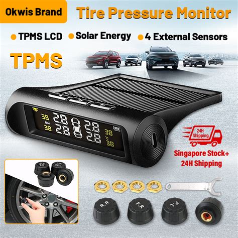 SG Stock Smart Car TPMS Tyre Solar Pressure Monitoring LCD Warning System Monitor Tire Pressure
