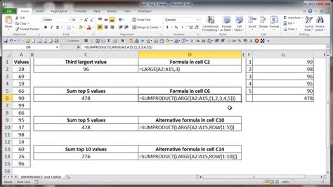 Sum Top 5 Values In An Excel Range Youtube