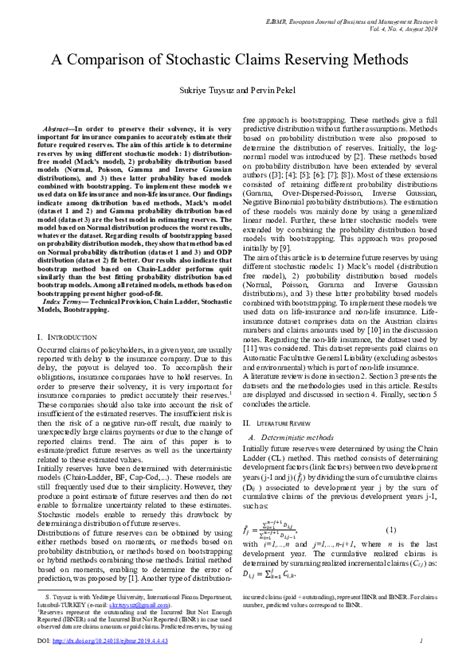 Pdf A Comparison Of Stochastic Claims Reserving Methods Sukriye Tuysuz