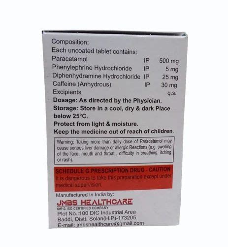 Padicaf Plus Paracetamol Phenylephrine Hcl Diphenhydramine Hcl Caffeine Tablets At Rs 112 Box In