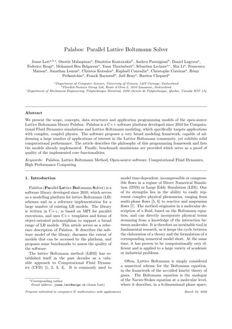 Pdf Palabos Parallel Lattice Boltzmann Solver