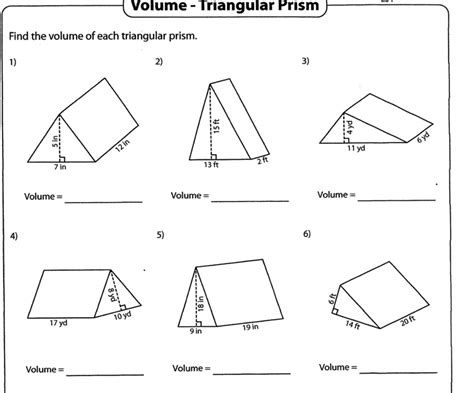 Volume Of A Triangular Prism Worksheet