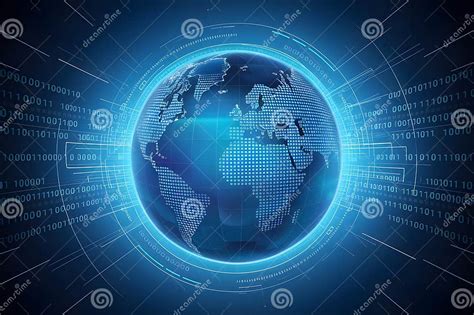 Blue Digital Earth Surrounded By Binary Codes And Abstract Lines Stock