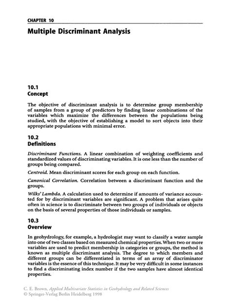 Multiple Discriminant Analysis 10 1 Concept Pdf Correlation And Dependence Dependent And