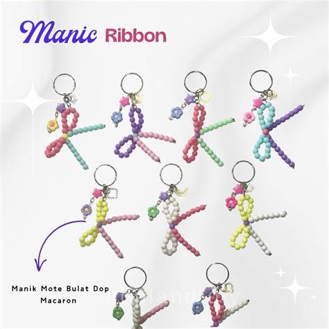 Jual READY STOCK Gantugan Tas Manik Ribbon Gantungan Kunci Keychain Pita Mute Macaron Shopee