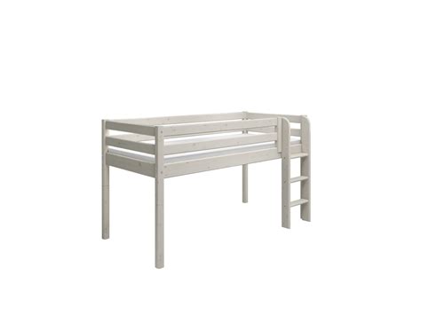 Flexa Classic Mid High Bed With Straight Ladder 210cm White Washed