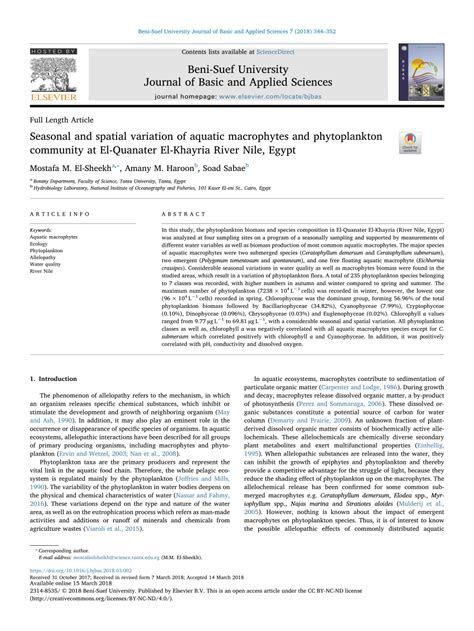 Pdf Seasonal And Spatial Variation Of Aquatic Macrophytes And Phytoplankton Community At El