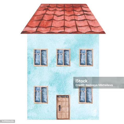 문과 창문 기와 지붕이 있는 수채화 집 흰색 배경에 격리된 클립아트 엽서 책 포스터 어린이 방에 대한 삽화 개체 그룹에 대한 스톡 벡터 아트 및 기타 이미지 Istock