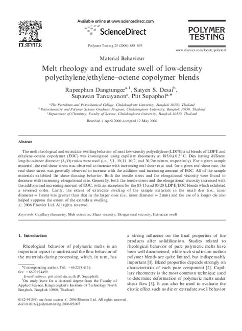 Pdf Melt Rheology And Extrudate Swell Of Low Density Polyethylene