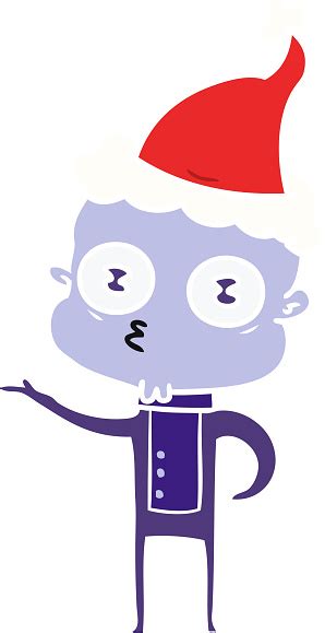 산타 모자를 쓴 이상한 대머리 우주인의 손으로 그린 평면 컬러 그림 귀여운에 대한 스톡 벡터 아트 및 기타 이미지 귀여운 기이함 낙서 드로잉 Istock