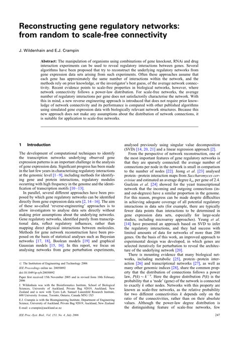 Pdf Reconstructing Gene Regulatory Networks From Random To Scale