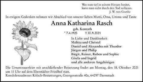 Traueranzeigen Von Anna Katharina Rasch Vrm Trauerde