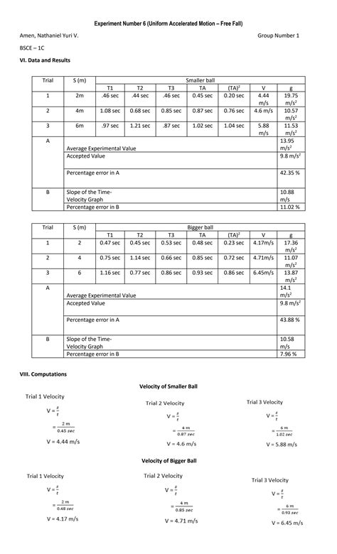 Solution Experiment 6 Physics Lab Uniformly Accelerated Motion Free