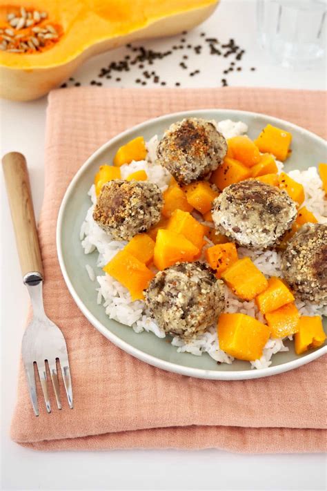 Boulettes aux lentilles vertes riz et butternut rôti Cuisinez pour bébé