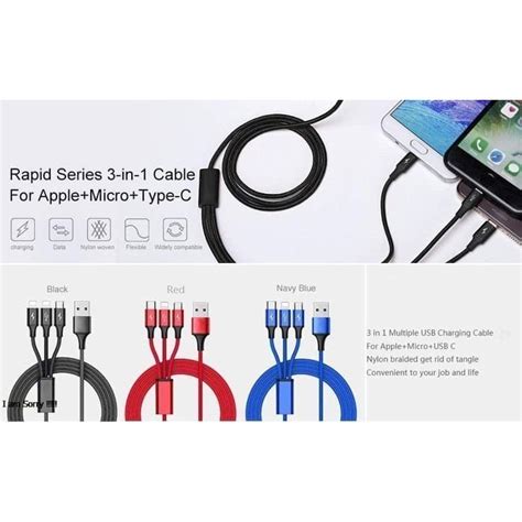 Jual Baseus Kabel Data Rapid 3in1 Cable Micro Lightning Type C 3a 1 2m
