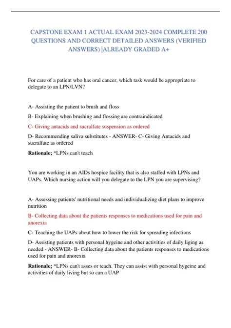 Capstone Exam 1 And 2 Actual Exam Complete Questions And Correct Detailed Answers Verified
