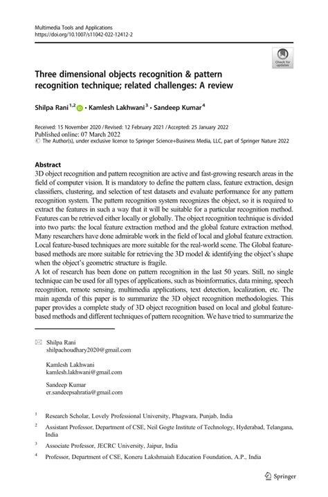 pdf three dimensional objects recognition and pattern recognition