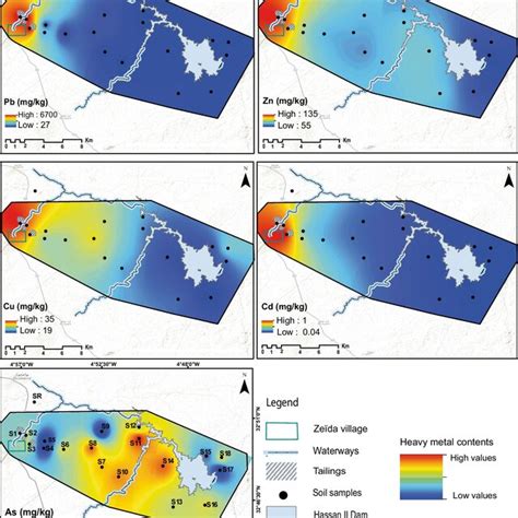Spatial Distribution Of Heavy Metal Contents Pb Zn Cu Cd And As