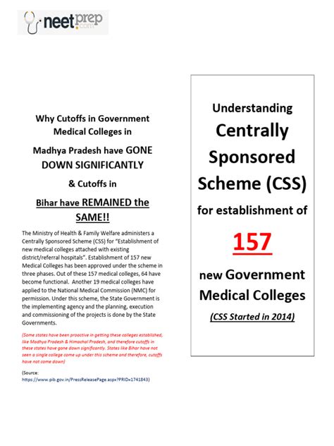 Centrally Sponsored Scheme Css For New Medical Colleges Pdf Asia