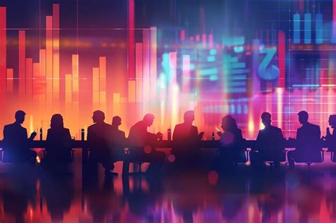 Business Meeting In A Vector Illustration With Operations Benchmarking Data Displayed Against A