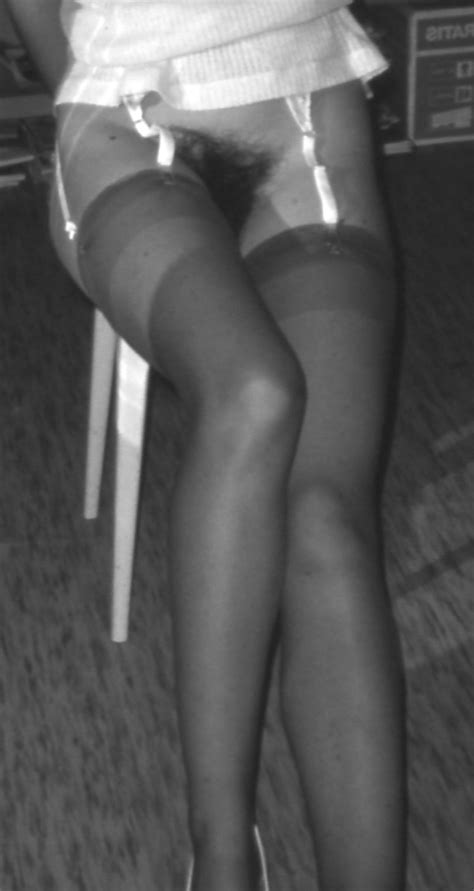 White Stockings And Hairy Pussy In Black And White Photo X Vid Com