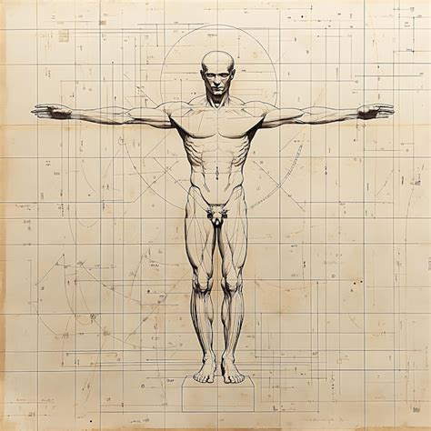 The Vitruvian Man With Hand Draft Drawings Premium Ai Generated Image