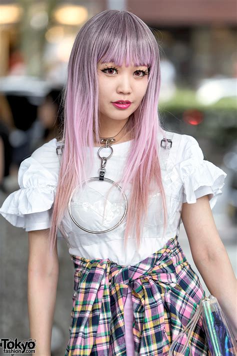 J Pop Singer In Harajuku W Pink Plaid Vinyl Skirt O Ring Choker