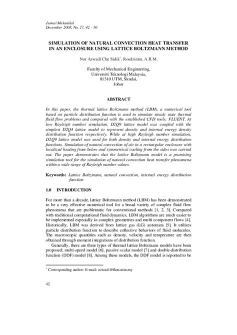 Pdf Simulation Of Natural Convention Heat Transfer In An Enclosure Using Lattice Boltzmann Method