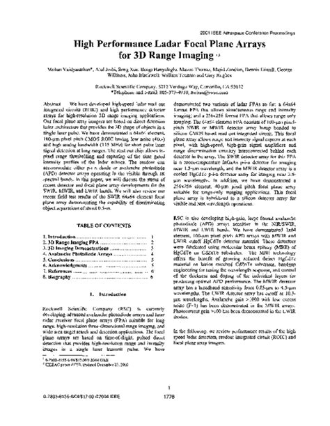 Pdf High Performance Ladar Focal Plane Arrays For 3d Range Imaging Modjtaba Zandian
