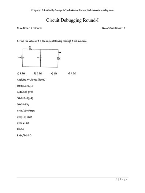 Circuit Debugging Round1withans Pdf Electronic Engineering Electrical Engineering
