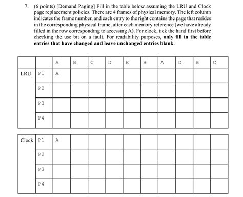 Solved Points Demand Paging Fill In The Table Below Chegg Com