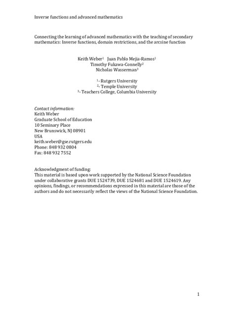 Fillable Online Mathematicsinversefunctionsdomainrestrictionsandthearcsinefunction Fax Email