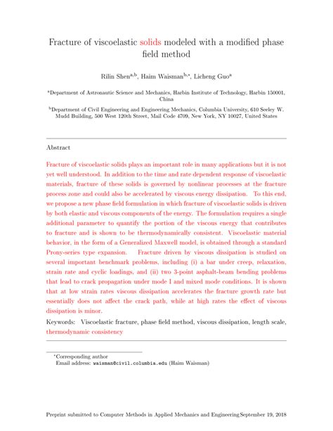 Pdf Fracture Of Viscoelastic Solids Modeled With A Modified Phase Field Method