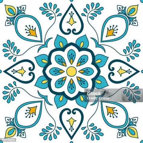 포르투갈어 타일 패턴 벡터 꽃 장식 모티프 포르투갈 Azulejo 멕시코 탈 스페인어 이탈리아어 마 졸리 카 또는 집 욕실 벽 이나 부엌 마루를 위한 모로코 세라믹 질감 0