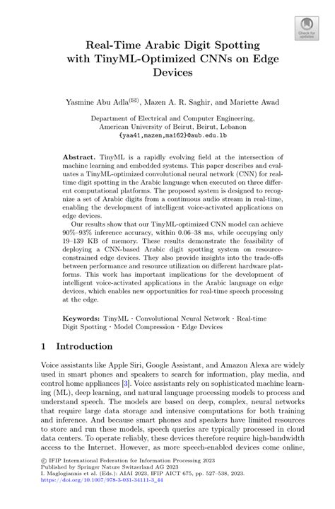 pdf real time arabic digit spotting with tinyml optimized cnns on