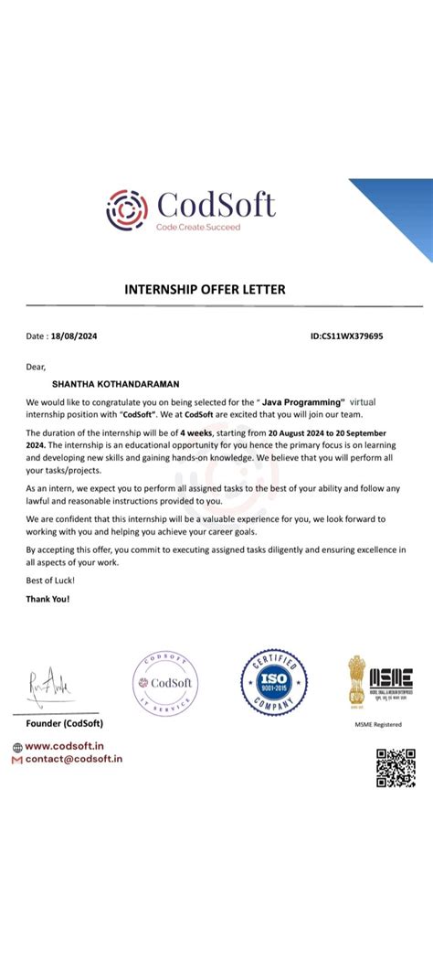 Shantha K On Linkedin Internship Javadeveloper Codsoft