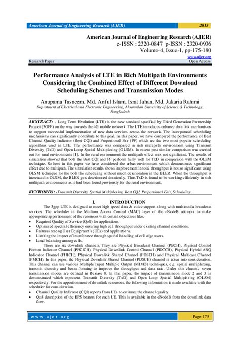 Pdf Performance Analysis Of Lte In Rich Multipath Environments