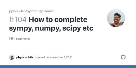 how to complete sympy numpy scipy etc · issue 104 · python lsp
