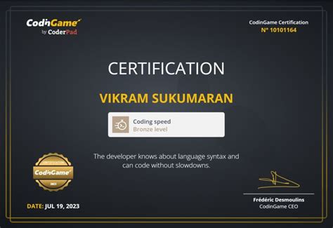 Vikram S On Linkedin Coding Problemsolving Bronzecertified Codinggame Codingskills