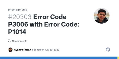 Error Code P3006 With Error Code P1014 · Issue 20303 · Prismaprisma