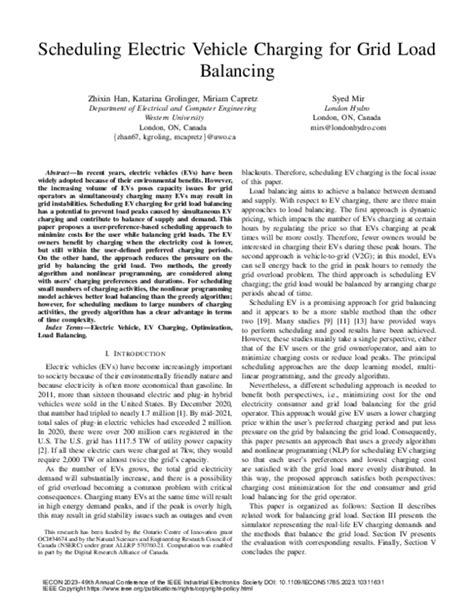 Pdf Scheduling Electric Vehicle Charging For Grid Load Balancing