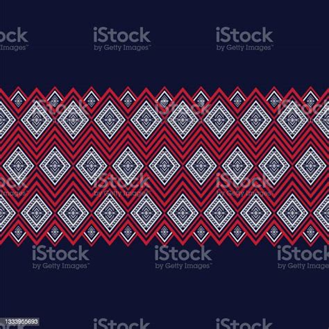 진한 파란색 배경이나 벽지 의류 스커트 카펫 벽지 의류 포장 바틱 직물 질감 벡터 일러스트 직물에 기하학적 민족 텍스처 자수 삼각형 디자인eps 0명에 대한 스톡 벡터 아트