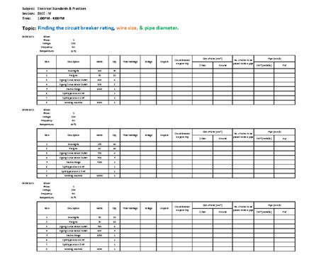 Exercise Pec Standards Subject Electrical Standards And Practices Section Bsee Iv Time