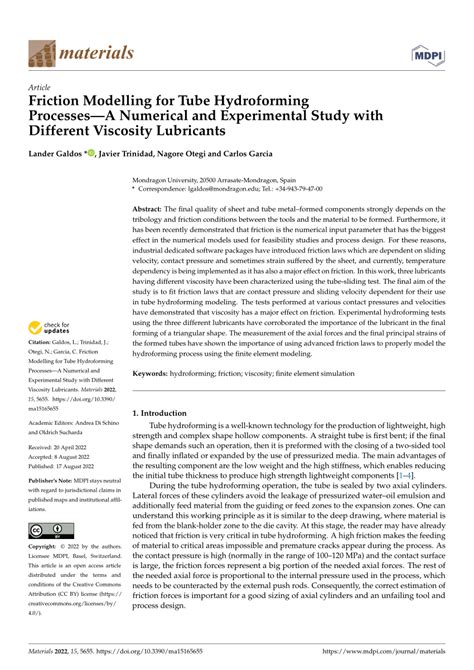 Pdf Friction Modelling For Tube Hydroforming Processes—a Numerical
